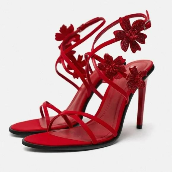 Zara | Shoes | Zara Floral Sandals Red | Poshmark